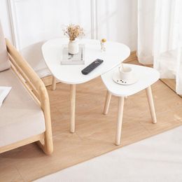 Skecten® Couchtisch 2er Set Teetisch mit Holzbeinen Beistelltisch MDF für Wohnzimmer Balkon und Büro Weiß