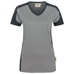 HAKRO - Damen V-Shirt Contrast mikralinar® titan/anthrazit, m