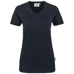 Damen V-Shirt Contrast mikralinar® tinte/anthrazit, l - HAKRO
