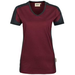HAKRO Damen V-Shirt Contrast MIKRALINAR® weinrot/anthrazit, L
