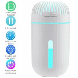 Mini-Ultraschall-Luftbefeuchter, 310 ml USB-Luftbefeuchter, Aroma-Diffusor mit 9 Farben, LED-Nachtlicht, automatische Abschaltung, leiser