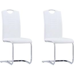 2 Stk. Freischwinger Essstühle/Esszimmerstühle Küchenstühle Weiß Kunstleder -DE60845