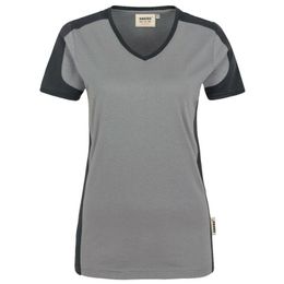 Damen V-Shirt Contrast mikralinar® titan/anthrazit, xl - HAKRO