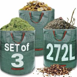 Hochleistungs-Gartenabfallsäcke – 272 Liter – 3 Säcke – Industrie- und Stoffgriffe – wiederverwendbare Müllsäcke mit hoher Kapazität für