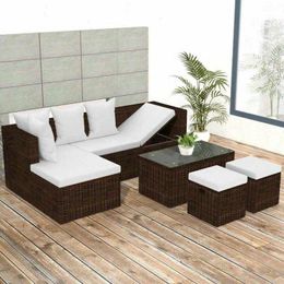 4-tlg. Garten-Lounge-Set mit Auflagen Poly Rattan Braun 27132