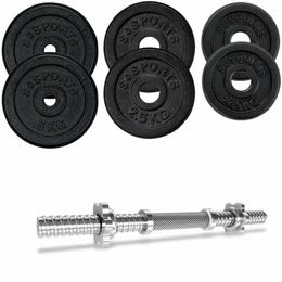 ScSPORTS® Kurzhantel Set - 20 kg, Hantelstange, Gewichte 2x2,5/2x1,25/2x5kg, 30mm, Gusseisen, Gewinde, Sternverschluss - Kurzhantelset, Hantelset,