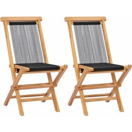 MAISONCHIC Klappbare 2 Stk.Gartenstühle Relax-Sessel,Gartenmöbel Massivholz Teak und Seil -59032