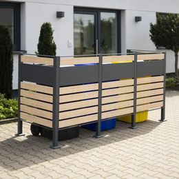 Mülltonnenverkleidung Planum 3er Box grau / holz 80 x 240 x 120 cm (b x t x h) - WESTMANN