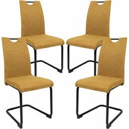 Moderne Esszimmerstühle mit Stoffbezug - gepolsterte Esstischstühle Freischwinger mit robustem Metallgestell, Gelb, 4 St.