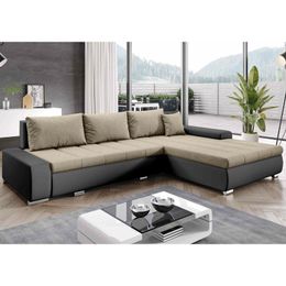 Ecksofa tommaso Sofa mit Schlaffunktion Bettkasten und Kissen Couch pflegeleichter Stoff l-form braun MA1100 +CO808 Eco Leder Grau/Braun - Furnix