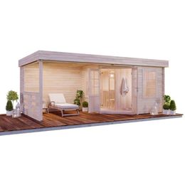 FinnTherm Saunahaus Hanna-40 Gartensauna 3 Sitzbänke aus Holz in Braun, Sauna mit 40 mm Wandstärke, Außensauna mit Montagematerial - Braun