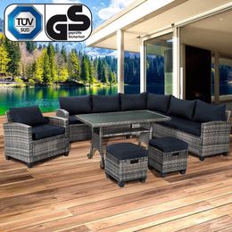 Brast Gartenmöbel Set Hacienda Grau/Anthrazit bis zu 10 Personen inkl. Kissen & Abdeckung tüv geprüft Outdoor Loungemöbel Sitzgruppe Essgruppe Garnitur