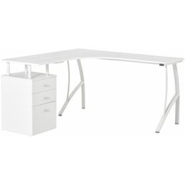 HOMCOM - L-förmiger Schreibtisch mit Schubladen mdf Metall Weiß 143,5 x 143,5 x 76 cm - Weiß+ Silber