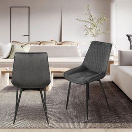 Haloyo® 2er Set Design Stuhl mit Rückenlehne, Gestell aus Metall, dunkelgrau