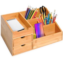 HOMCOM - Schreibtischorganizer Aufbewahrungsbox Büro Box Organisation 2 Schubladen Natur L33 x B20,5 x H15,5 cm - Natur