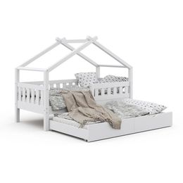 VICCO Kinderbett "Design" 160x80cm Weiß mit Gästebett und Rausfallschutz VitaliSpa
