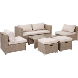 Outsunny - Rattan Sitzgarnitur 6-teilige Sitzgruppe Gartenmöbelset Couchtisch Metall Khaki - Khaki+Beige