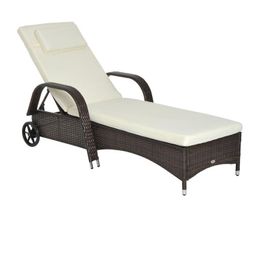 Outsunny - Gartenliege Sonnenliege Rattanliege Gartenmöbel Liege mobil mit Kissen und Rollen , Polyrattan+Metall, Kaffeebraun, 200 x 73 x 30-103cm