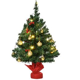 HOMCOM - Weihnachtsbaum Christbaum mit Stechpalmenbeeren, Kugeln und LED-Lichtern Grün pvc ∅20 x 60 cm - Grün