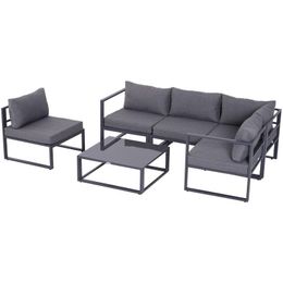 Outsunny - 6-tlg. Gartengarnitur Gartenset Sitzgruppe Gartenmöbel Alu 4 x Sessel 1 x Ecksofa 1 x Beistelltisch Kissen für 4–5 Personen - Grau