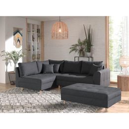 Lisa Design - Rune – ecksofa – mit hocker – 4-sitzer – skandinavischer stil – links - dunkelgrau