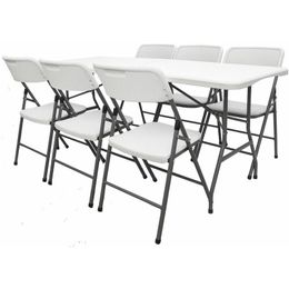 AMANKA Gartenmöbel Set klappbar - 180cm Tisch mit 6 Stühlen Garten Sitzgruppe Essgruppe - weiss