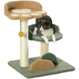 PawHut - Kleiner Kratzbaum mit 2 Liegeflächen, inkl. Spielzeug, für kleine Katzen, Grün Beige+ Braun - Grün+Braun+Beige