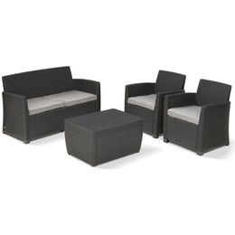 Keter - Set Lounge mia Grafite Sofa + 2 Sessel + Aufbewahrungstisch