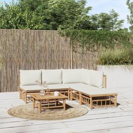 6-tlg. Garten-Lounge-Set Gartenmöbel-Set Terrassen-Sitzgruppe mit Cremeweißen Kissen Bambus ZDEH83265 MAISONCHIC
