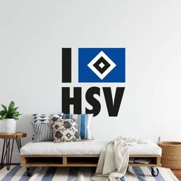 Fußball Wandtattoo Hamburger SV Flagge Fanartikel Banner I Love HSV Blau Schwarz Wandbild selbstklebend 20x18cm - blau