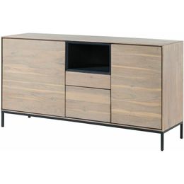 Massivmöbel24 Sideboard Akazie 160x45x85 grau-weiß geölt chicago 04 - hellbraun