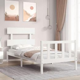 Massivholzbett mit Kopfteil, Einzelbett, Bettrahmen, Schlafzimmerbett Weiß 90x200 cm LLLA528317 MAISONCHIC