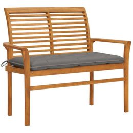 Gartenbank mit Grauer Auflage 112 cm Massivholz Teak Vidaxl Grau