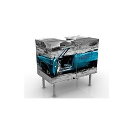 MICASIA - Waschbeckenunterschrank - Türkiser Cadillac - Vintage Badschrank Blau Grau Größe: 55cm x 60cm