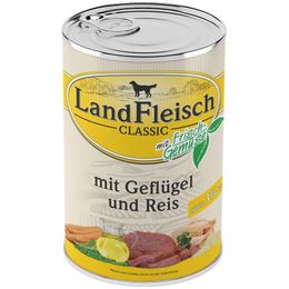 Dr.alder - LandFleisch Pur Geflügel & Reis extra mager - 12 x 400 g nasses Hundefutter in Dosen