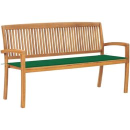 Stapelbare Gartenbank mit Auflage 159 cm Massivholz Teak Vidaxl Grün