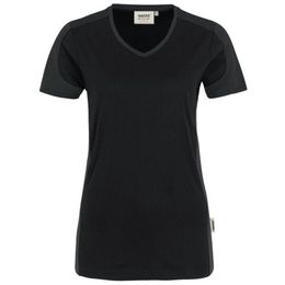 HAKRO - Damen V-Shirt Contrast mikralinar® schwarz/anthrazit, 4XL