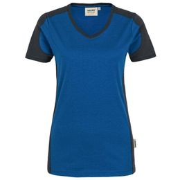 HAKRO - Damen V-Shirt Contrast mikralinar® royalblau/anthrazit, 4XL