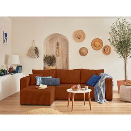 Topaze - 4-sitzer ecksofa beidseitig montierbar - schlaffunktion und bettkasten - cord - terrakotta