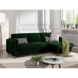 Lisa Design - Brooke – ecksofa rechts – mit schlaffunktion und bettkasten – 4-sitzer – aus samt - grün