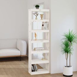 Raumteiler/Bücherregal Paravent Bücherschrank Weiß 60x30x199,5 cm Massivholz Kiefer -BNC66446