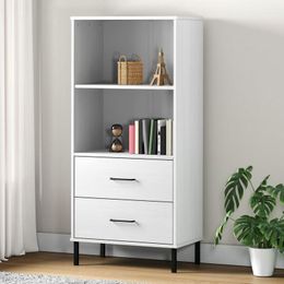 Bonnevie - Bücherregal mit 2 Schubladen,Stahlgestell Bücherschrank für Wohnzimmer, Büro oslo Weiß 60x35x128,5cm Massivholz -BNC25013 - Weiß