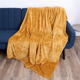 Bestlivings - Kuscheldecke Flanell Decke 150x200cm ( Curry ) Flauschige Struktur Wohndecke für Sofa, Couch und Bett, Tagesdecke oeko-tex