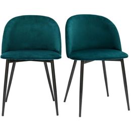 Miliboo Design-Stühle aus petrolblauem Samtstoff und schwarzem Metall (2er-Set) celeste - Blaues Öl