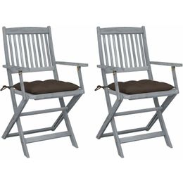 MAISONCHIC - Klappbare 2 Stk.Gartenstühle Relax-Sessel,Gartenmöbel mit Kissen Massivholz Akazie -54955 - Grau