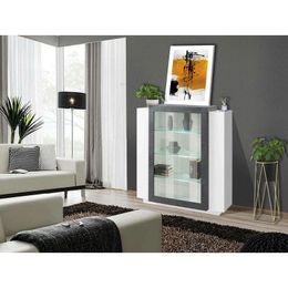 Moderne Vitrine mit Glastür, Made in Italy, mit weißem LED-Licht, Sideboard mit Regalen, Wohnzimmervitrine, 120x45h115 cm, glänzend weiß und