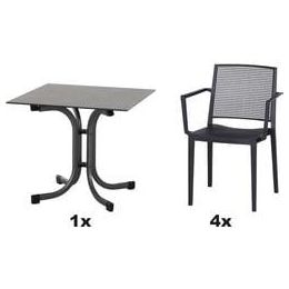 Gautzsch Gastro SIENA GARDEN Set aus 4x Stapelsessel Square & Klapptisch Sola 80x80 anthrazit