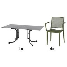 Gautzsch Gastro SIENA GARDEN Set aus 4x Stapelsessel Square & Klapptisch Sola 160x90 olive