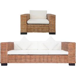 2-tlg. Sofagarnitur mit Auflagen Natur Rattan vidaXL626720