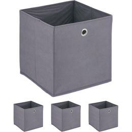 Aufbewahrungsbox 4er Set, faltbare Regalboxen, HxBxT: 30 x 30 x 30 cm, Grifflöcher, Faltboxen für Regale, grau - Relaxdays